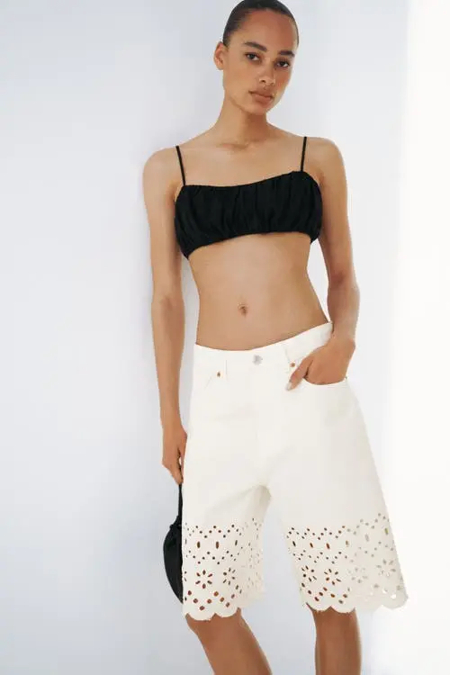 H&m Bermuda Shorts With Eyelet Embroidery