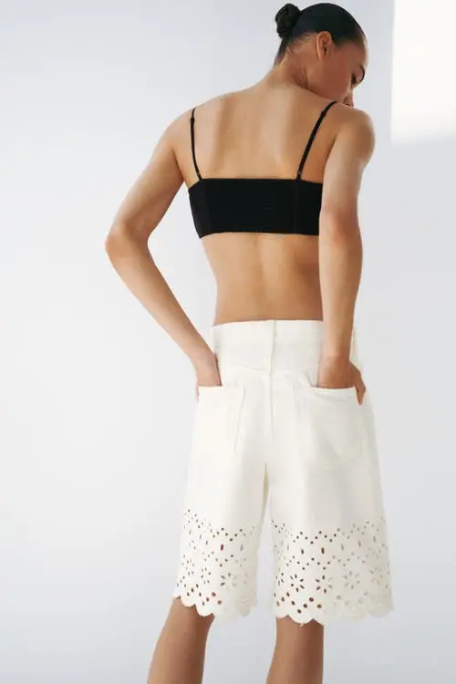 H&m Bermuda Shorts With Eyelet Embroidery