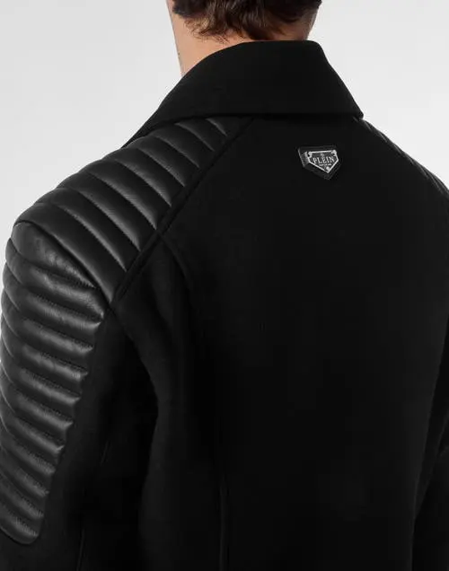 Philipp Plein Wool Biker Jacket With Leather Inserts