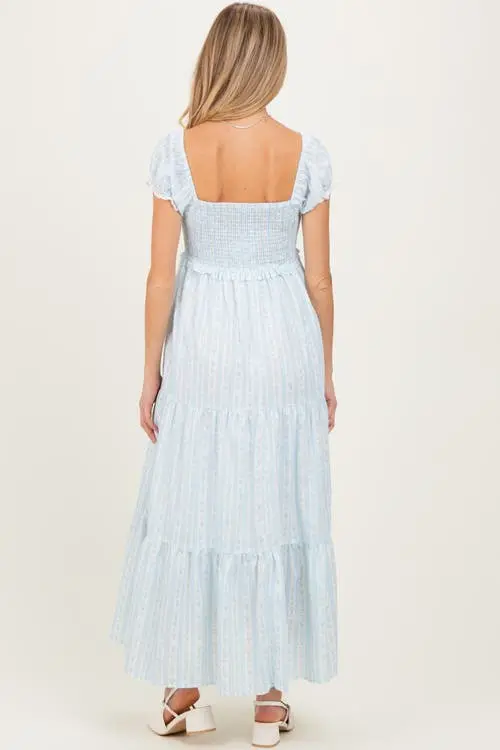PINKBLUSH Floral Lace Trim Tiered Maxi Dress