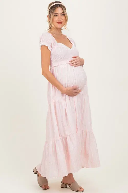 PINKBLUSH Floral Lace Trim Tiered Maxi Dress - Light Pink