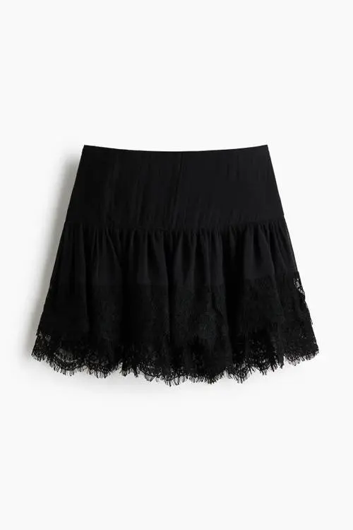 H&m Lace-trimmed Mini Skirt