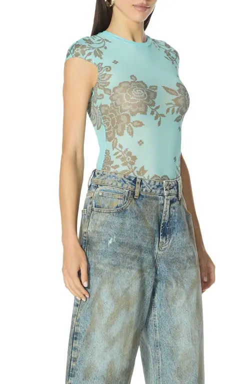 AFRM Nina Crewneck Cap Sleeve Mesh Top