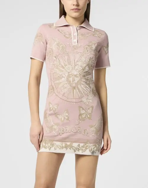 Philipp Plein Polo Mini Dress Butterfly Tattoo - Rose/pink