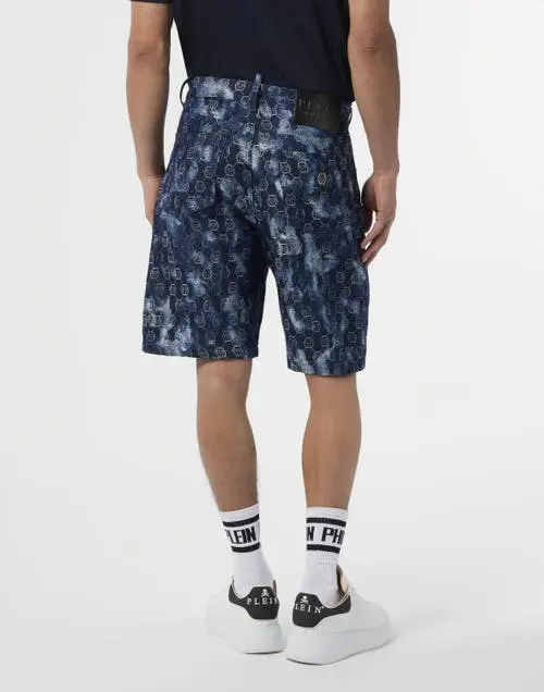 Philipp Plein Denim Shorts Jacquard Monogram