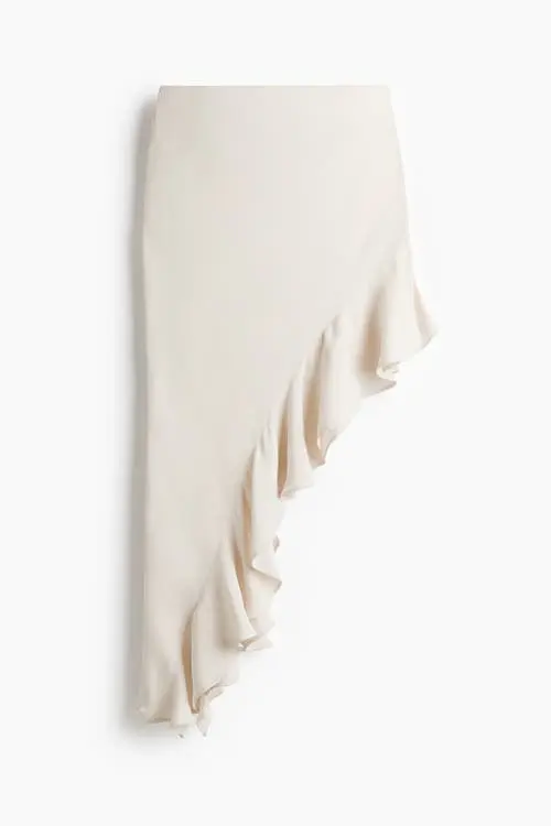 H&m Flounce-trimmed Viscose Skirt - Cream