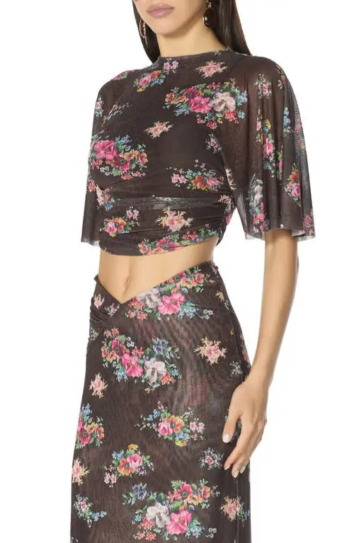 AFRM Kailie Ruched Flutter Sleeve Mesh Crop Top