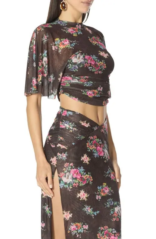 AFRM Kailie Ruched Flutter Sleeve Mesh Crop Top