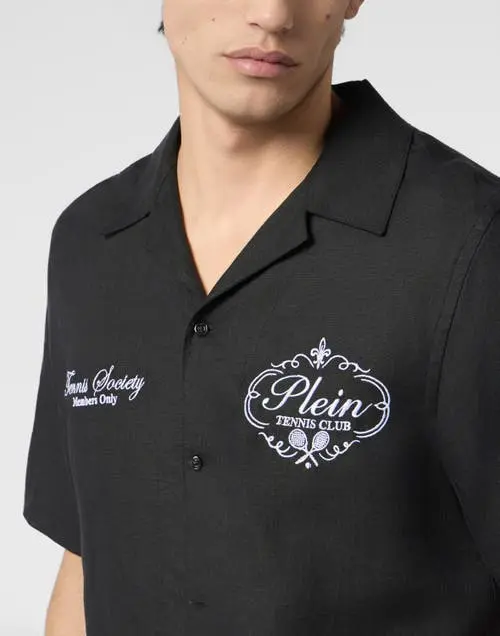 Philipp Plein Linen Bowling Shirt Tennis Club