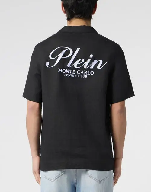 Philipp Plein Linen Bowling Shirt Tennis Club