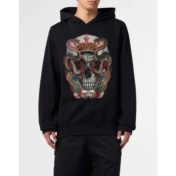 Philipp Plein Hoodie Sweatshirt King Of Snakes Stones - Black