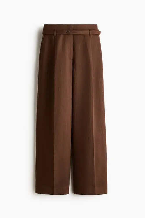 H&M Wide-leg Belted Viscose-blend Twill Pants