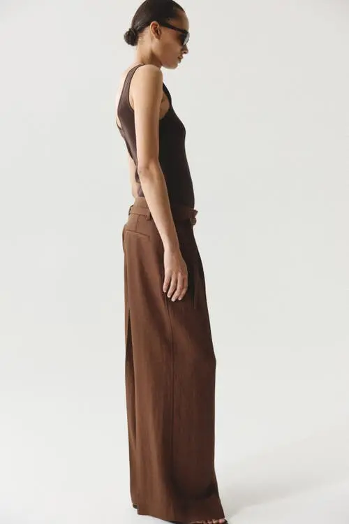 H&M Wide-leg Belted Viscose-blend Twill Pants