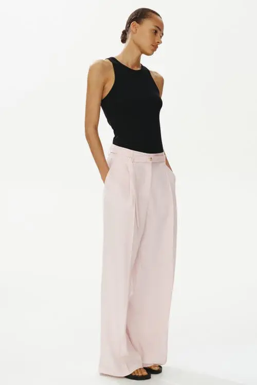 H&m Wide-leg Pants With Belt - Light Pink