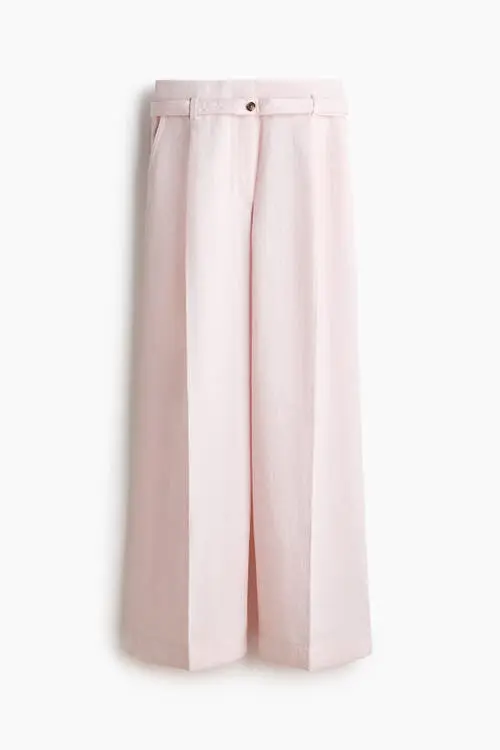 H&m Wide-leg Pants With Belt - Light Pink