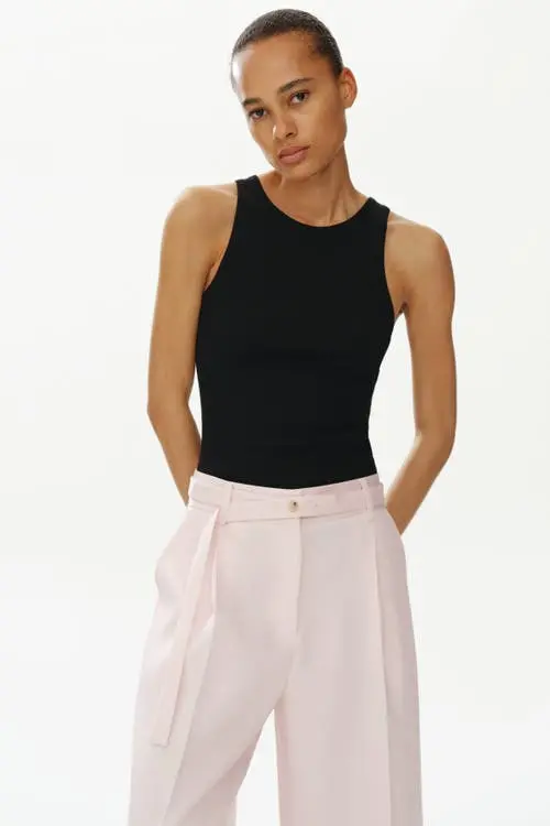 H&m Wide-leg Pants With Belt - Light Pink