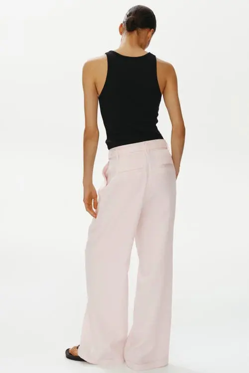 H&m Wide-leg Pants With Belt - Light Pink