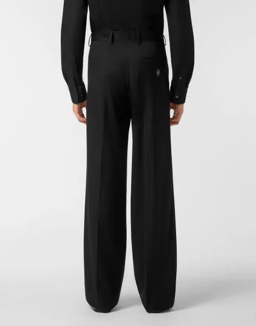 Philipp Plein Wool Wide Leg Trousers - Black