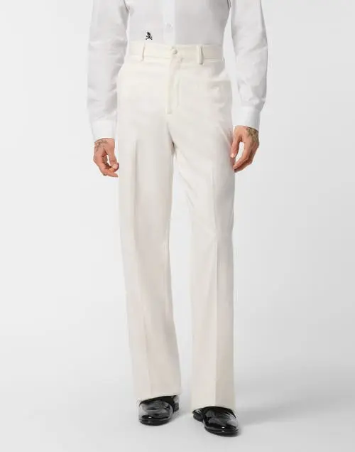 Philipp Plein Wool Wide Leg Trousers - White