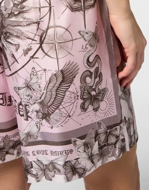 Philipp Plein Silk Butterfly Tattoo Print Shorts