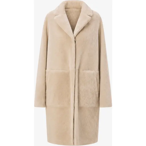 MINE BILGI Melody Reversible Merino Shearling Coat With Leather Belt - Beige