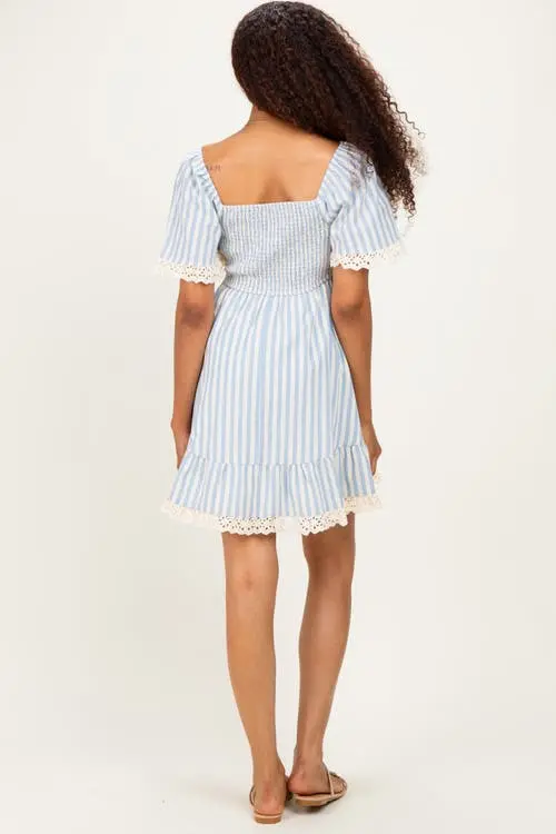 PINKBLUSH Striped Smocked Lace Trim Dress