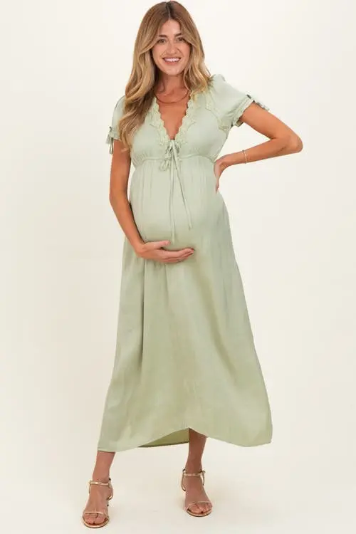 PINKBLUSH Satin Lace Detail Maternity Maxi Dress