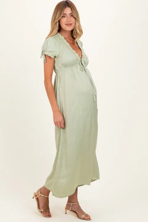 PINKBLUSH Satin Lace Detail Maternity Maxi Dress