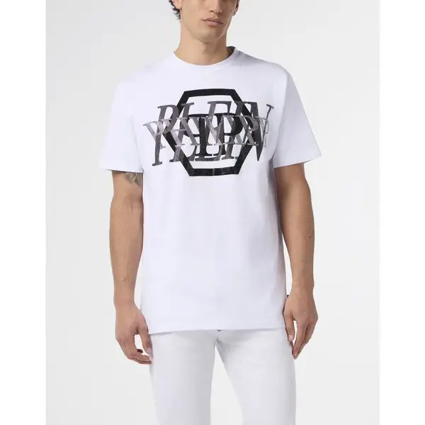 Philipp Plein Round Neck T-shirt Logo Stones - White