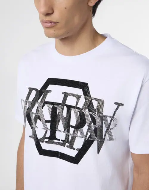 Philipp Plein Round Neck T-shirt Logo Stones