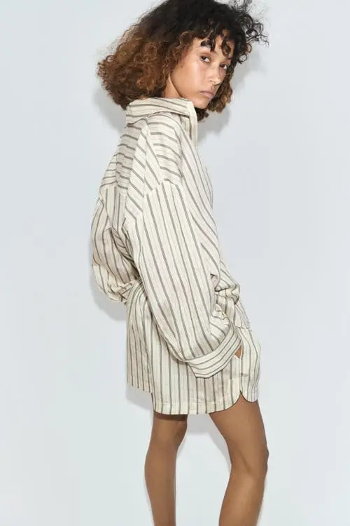 H&m Lyocell-blend Pull-on Shorts - Cream/striped