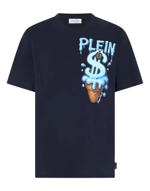 Philipp Plein Round Neck T-shirt Ice Cream Dollar - Navy