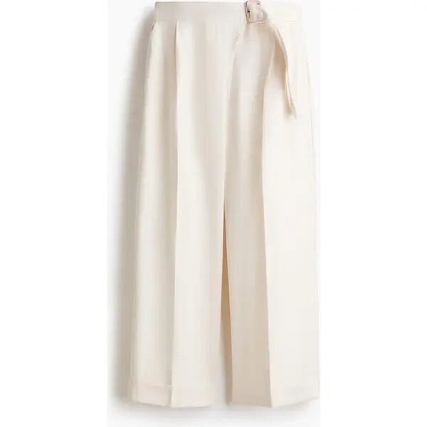 H&m Straight-leg Pants With Belt - Cream