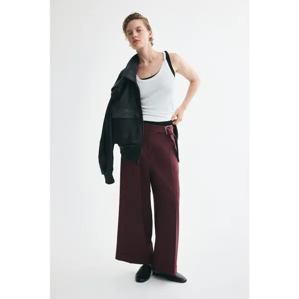 H&M Straight-leg Belted Pants - Dark Purple