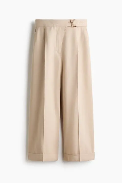H&m Straight-leg Pants With Belt - Light Beige