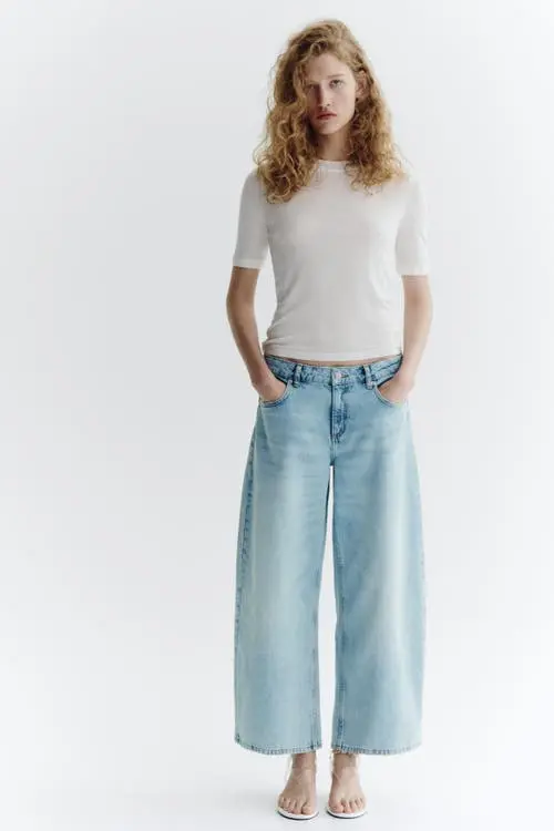 H&m Regular-waist Wide-leg Ankle Jeans