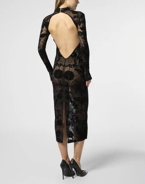 Philipp Plein Tattoo Print Sheer Maxi Dress With Open Back