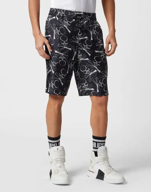 Philipp Plein Silk Short Trousers Skull&amp;bones - Black