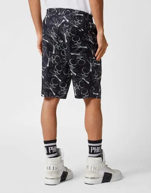 Philipp Plein Silk Short Trousers Skull&amp;bones