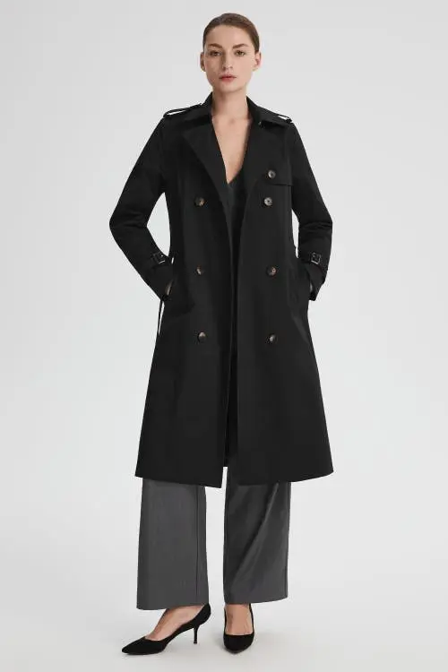 OROLAY Long Classic Trench Coat - Black