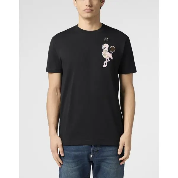 Philipp Plein Round Neck T-shirt Tennis Flamingo Patch - Black