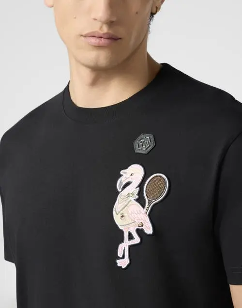 Philipp Plein Round Neck T-shirt Tennis Flamingo Patch