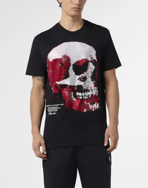 Philipp Plein Round Neck T-shirt Red Skull Skull