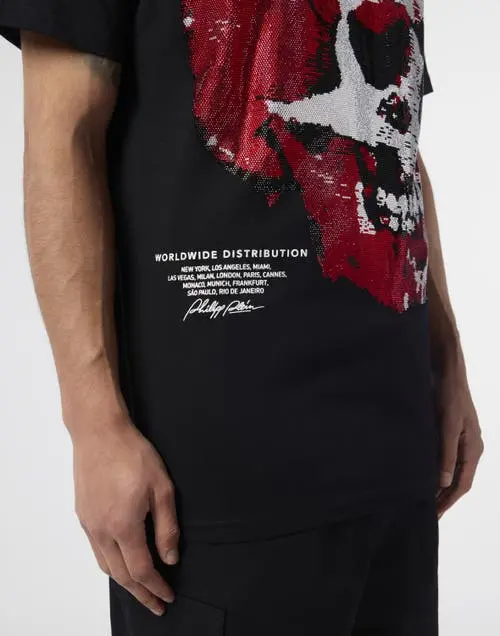 Philipp Plein Round Neck T-shirt Red Skull Skull