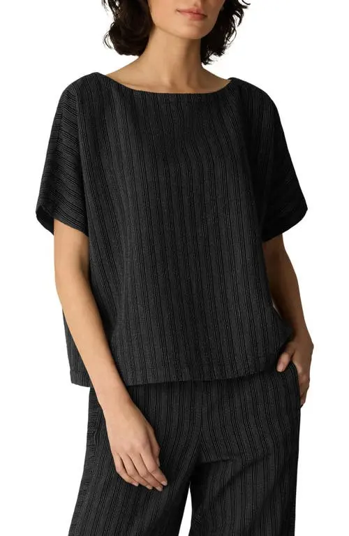 Eileen Fisher Bateau Neck Dolman Sleeve Striped Top - Black/white
