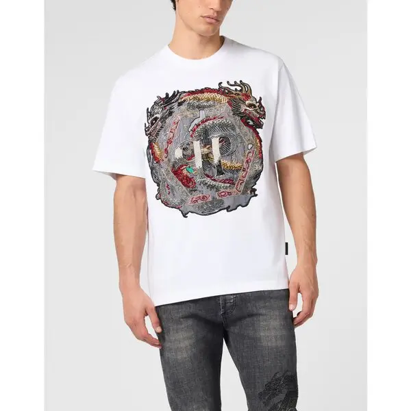 Philipp Plein Round Neck T-shirt Dragon - White