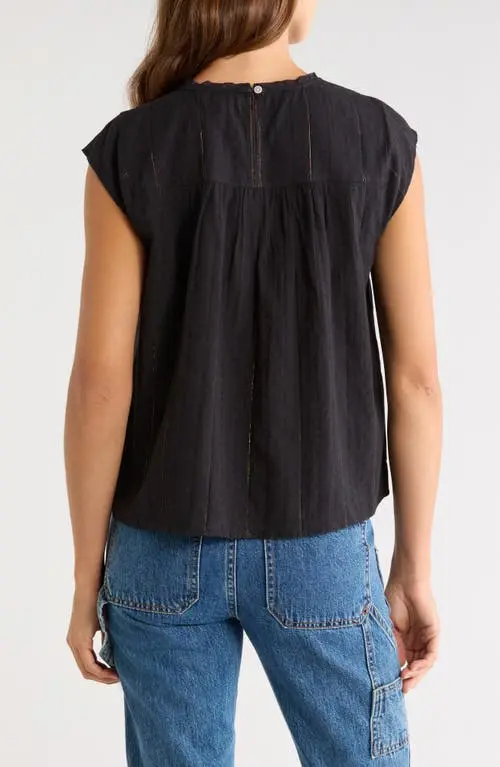 Lucky Brand Lace Inset Yoke Metallic Cotton Top