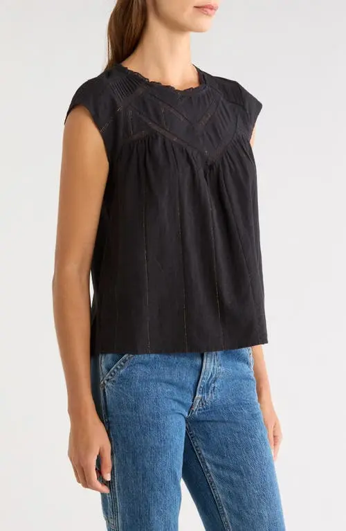 Lucky Brand Lace Inset Yoke Metallic Cotton Top