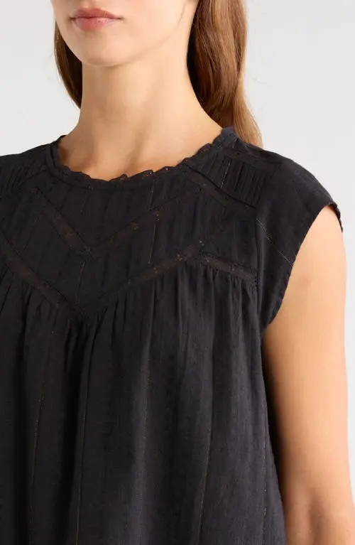 Lucky Brand Lace Inset Yoke Metallic Cotton Top