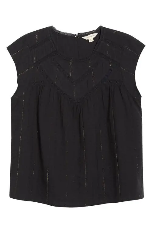 Lucky Brand Lace Inset Yoke Metallic Cotton Top
